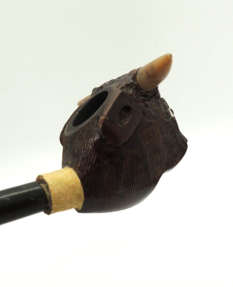 Carved Bull Head with Horns Smoking Pipe Long Stem Detailed Vintage | eBay