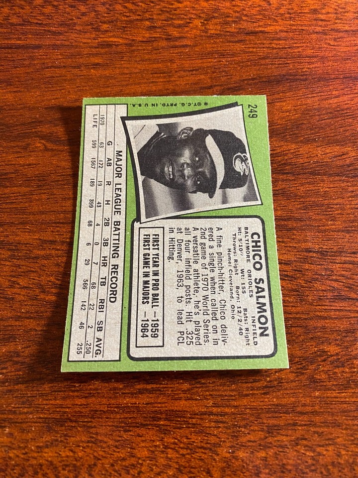 1971 Topps #249 Chico Salmon. NRMT | eBay