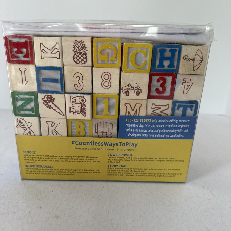 Melissa & Doug Classic Toy ABC 123 Blocks 50 Solid Wood & Storage Pouch ...