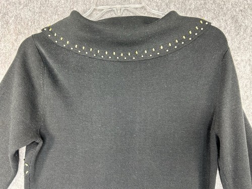 Vtg Kikit Christmas Sweater Sz M Black Poinsettia Floral Applique | eBay