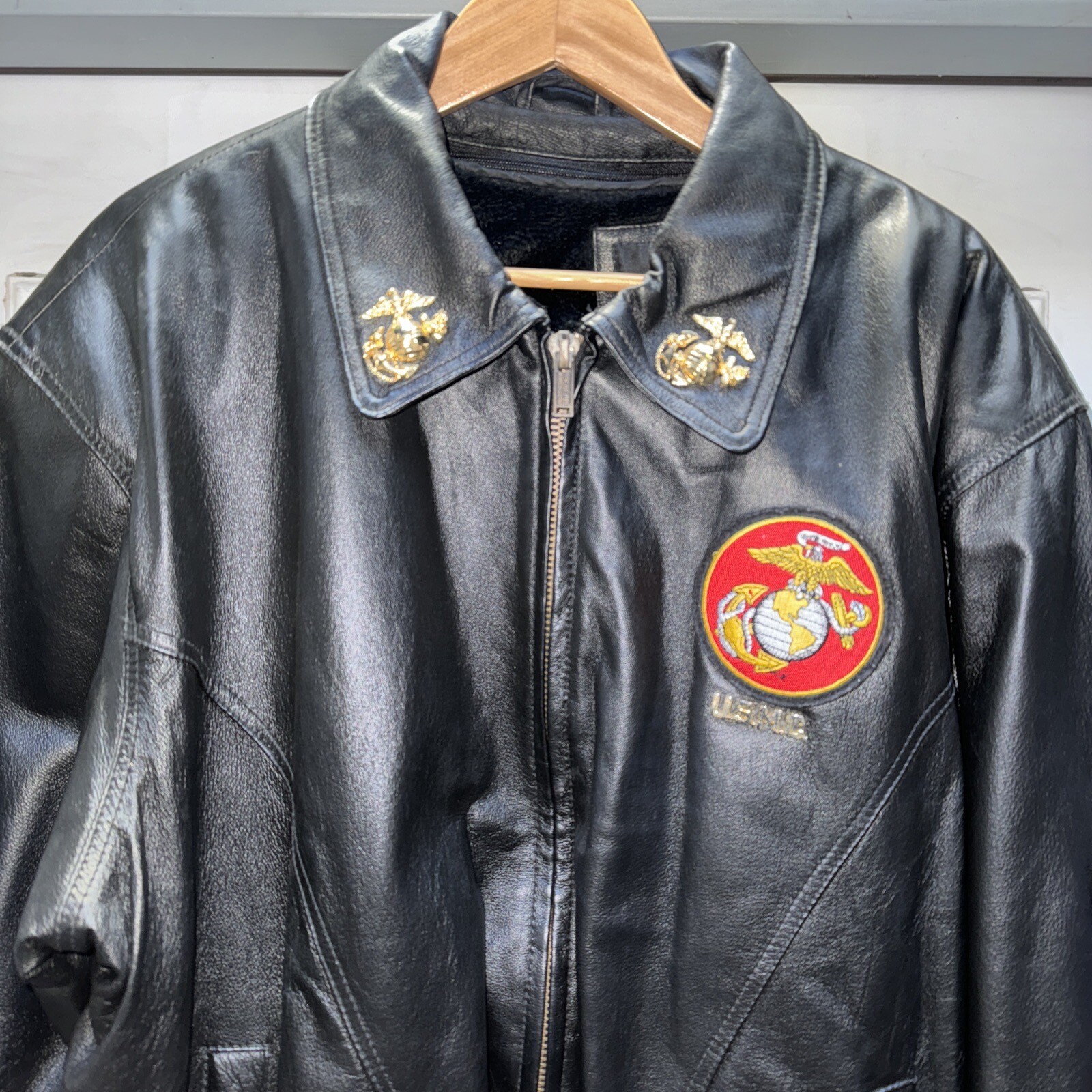Vintage Marine Corps Oscar Piel Leather Jacket Sz XXXL Black USMC | eBay