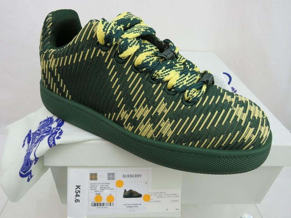 $ 1K NIB BURBERRY BOX GREEN CHECK CANVAS LOGO PLATFORM SNEAKERS 10.5 US ...