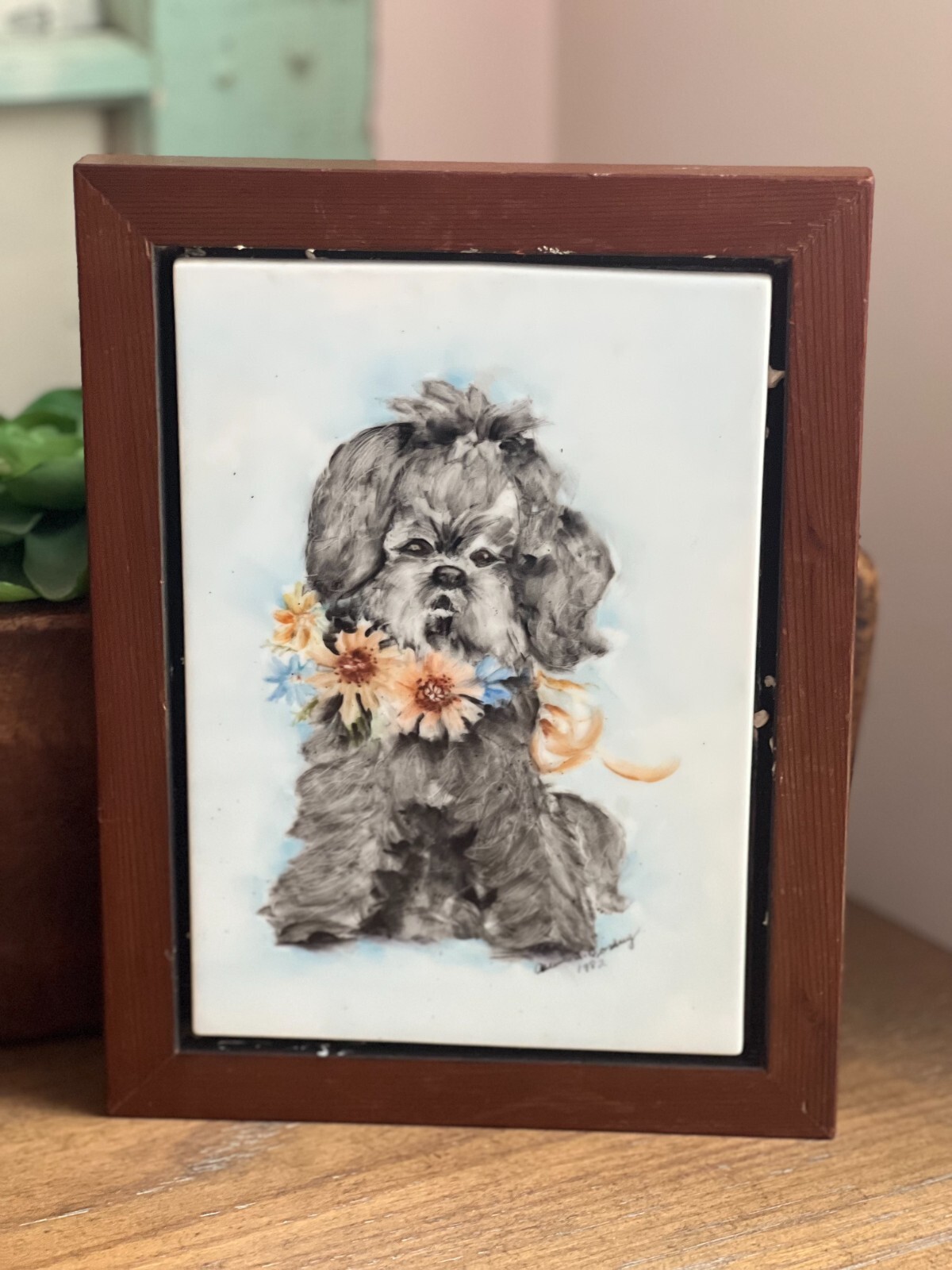 Vintage Hand Painted Art of Lhasa Opsa Maltese Yorkie Dog, Framed Home ...