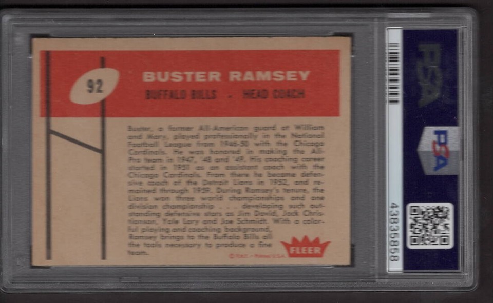 1960 Fleer Football PSA 8 BUFFALO BILLS FIRST HEAD COACH Buster Ramsey ...