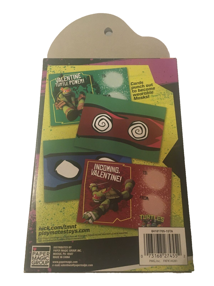 TMNT Teenage Mutant Ninja Turtles Box of 16 Valentines Masks TMNT Ages ...