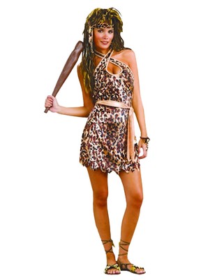 Ladies Cavewoman Fancy Dress Costume Leopard Animal Print Sexy Cave ...