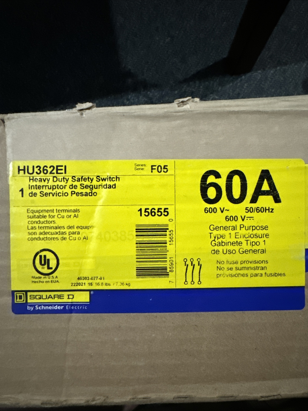 HU362 Square D 60A 600Vac 3-Pole Non-Fusible | Grelly USA