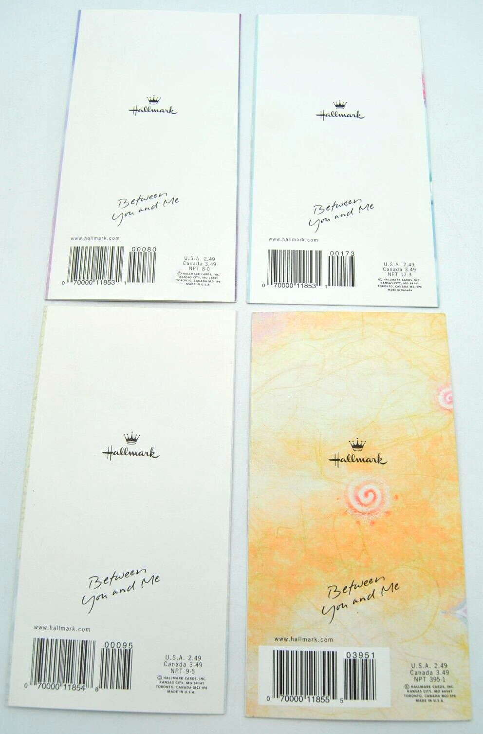 (4) Hallmark BETWEEN YOU AND ME Cards Love, Wedding, Encouragement w ...