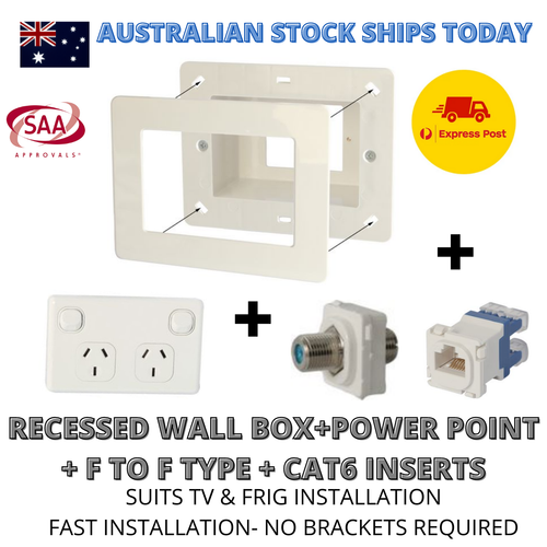 Recessed Power Point Wall Box TV AV with Double GPO, CAT6 & F to F TYPE ...