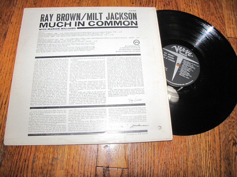 RAY BROWN / MILT JACKSON - MUCH IN COMMON - VERVE RECORDS V-8580 LP | eBay