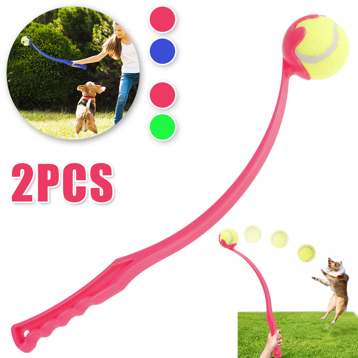 Dog Ball Thrower Soft Plastic Dog Ball Launcher with 2 Tennis Balls ...