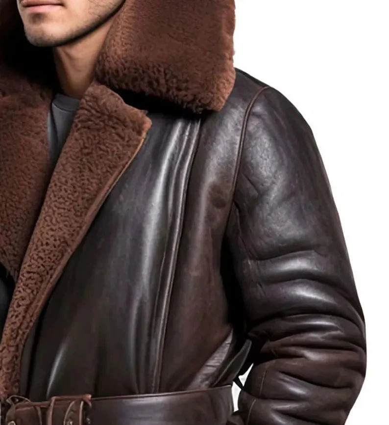 Men Leather Fur Coat Genuine Sheepskin Leather Fur Long Coat | eBay UK
