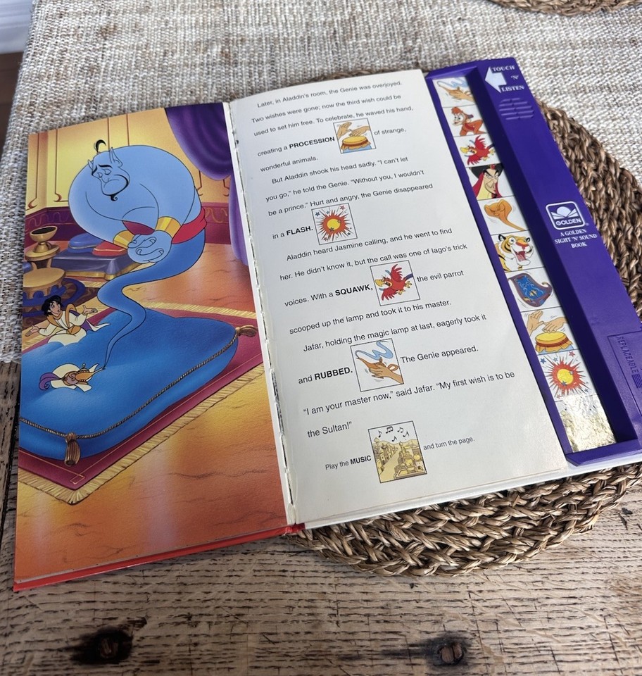 Disney Aladdin Golden Sound Storybook 1990s Vintage Electronic Talking ...