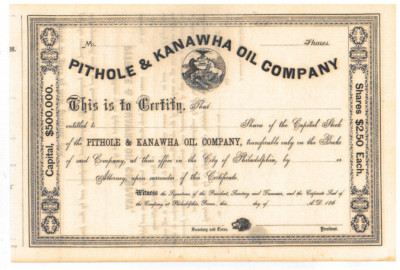 Pithole & Kanawha Oil Company stock certificate | eBay