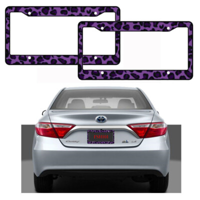 New 2pc Safari Purple Leopard Print Universal Fit Car Truck License ...
