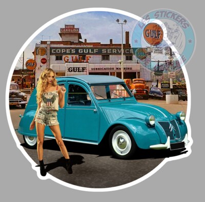 STICKER 2CV 2 CV CITROEN PINUP PIN-UP VINTAGE GARAGE RETRO DEUDEUCHE ...