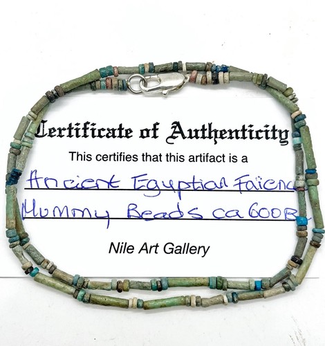Ancient Egyptian Faience Clay Mummy Bead Necklace COA Artifacts Ca. 600 ...