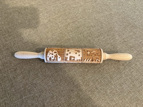GERMAN SPRINGERLE COOKIE WOODEN CHRISTMAS NATIVITY ROLLING PIN 9 PANELS ...