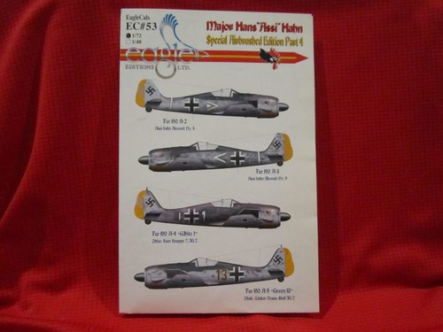 1/72 EagleCals EC#53 Decal Fw-190-A2, A3 Hans Assi Hahn 4 Different AC ...
