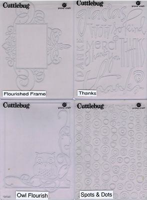 Cuttlebug 4 Embossing Folders Thanks,Owl Flourish, Flourished Frame ...