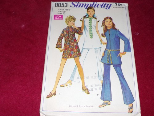 🌺1968 SIMPLICITY #8053-LADIES BELL BOTTOM PANTS-MINI DRESS-TUNIC ...