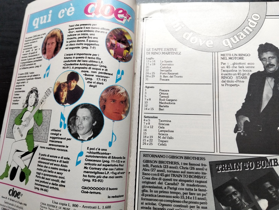 Cioè 26 1982 Umberto Tozzi Annamaria Rizzoli Ron Bertin Osborne Krisma ...