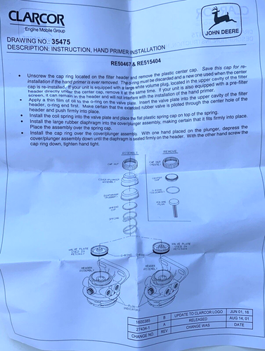 Genuine OEM John Deere RE50467 Hand Primer for sale online | eBay
