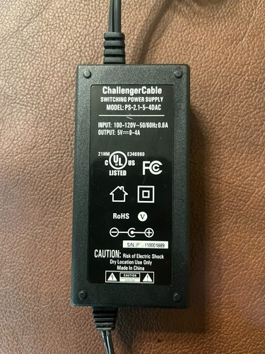 Challenger Cable PS-2.1-5-4DAC 5V 4A DC power supply tested sanitized ...