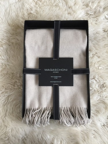 NEW MAGASCHONI HOME 100% CASHMERE THROW BLANKET 50"x60" CREAM HEATHER ...