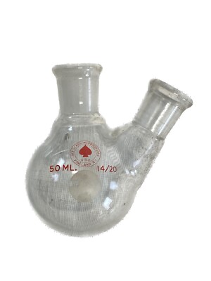 ACE GLASS Glass 50mL 14/20 Joints 2-Neck Angled Round Bottom Flask 9464 ...