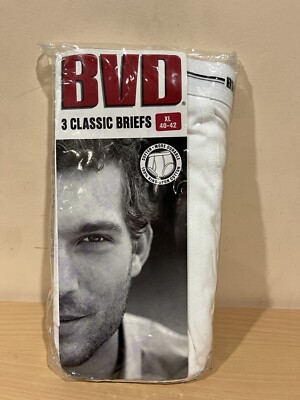 Vintage 1999 BVD Mens White Cotton Classic Briefs Underwear 3 Pack Size ...