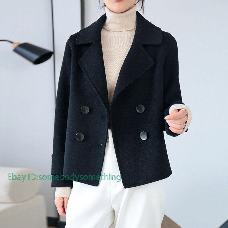 Women's Double-Sided Woolen Coat Short Autumn Double Breasted Casual ...