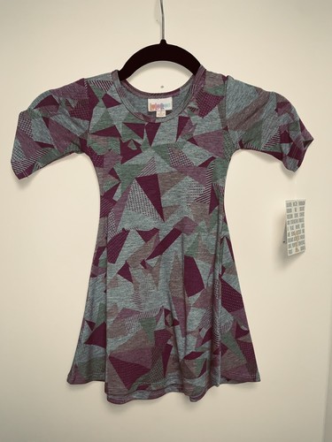 Lularoe Adeline Girls Dress Size 2 Grey With Multi Colored Graphic ...