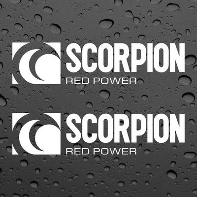 SCORPION EXHAUST X2 PAIR STICKERS WHITE GRAPHICS DECAL RACE TRACK JDM ...