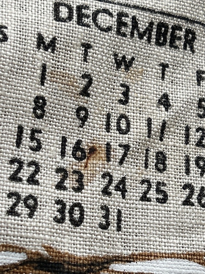 Vintage 1975 Tea Cloth Calendar Linen Wall Hanging Covered Bridge Creek ...