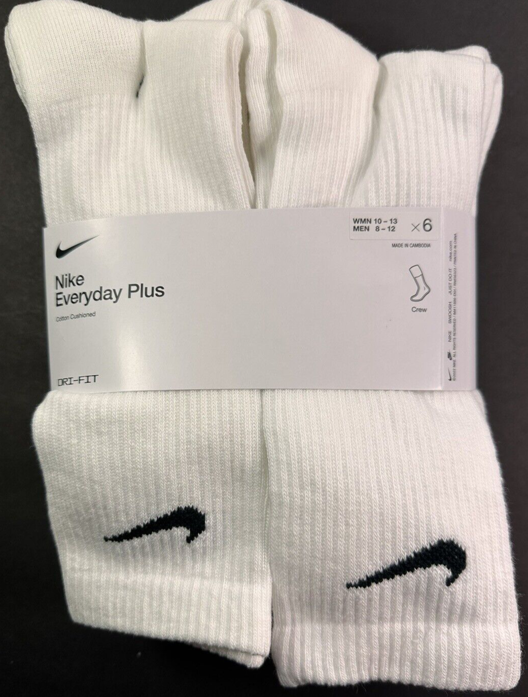 Authentic NIKE / CREW Socks / 6 Pairs =1Pack/ Men's 8-12 / Woman 10-13 ...
