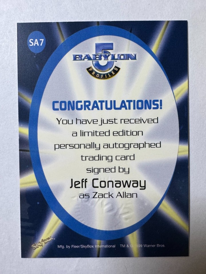 Babylon 5 Profile SA7 Jeff Conaway as Zack Allan autograph | eBay