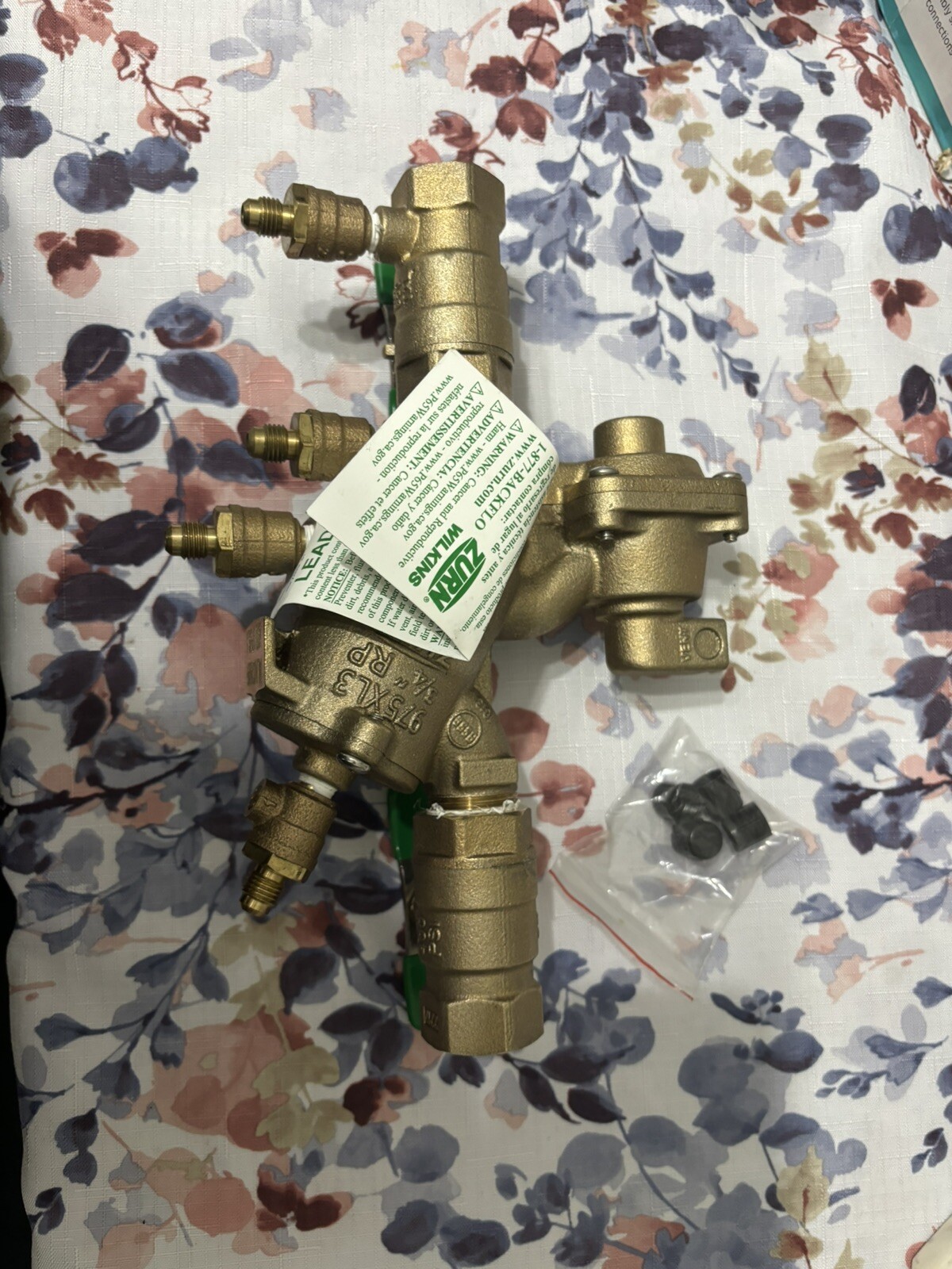 Zurn Wilkins 3/4-Inch Reduced Pressure Backflow Preventer NEW OPEN BOX ...
