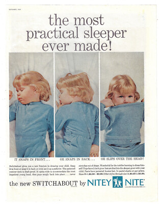 Nitey Nite Print Ad Vintage Advertisement Sleeper Pajamas Toddler Perry ...