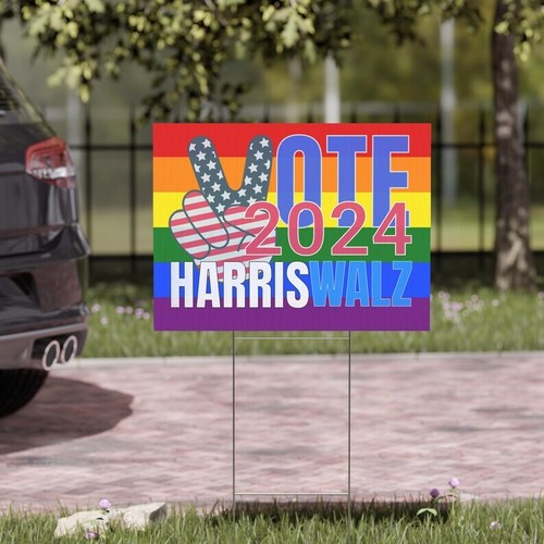 Peace Sign Vote 2024 Harris Walz LGBT For Kamala Harris Yard Sign | eBay