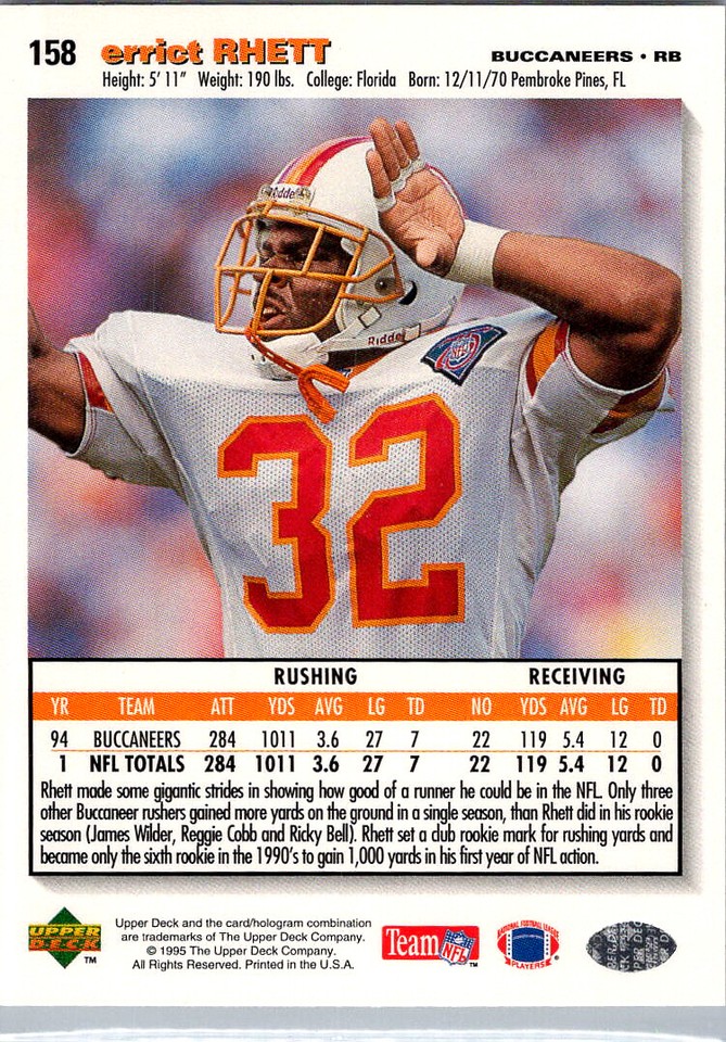 # 158 Errict Rhett Tampa Bay Buccaneers 1995 Collector's Choice | eBay