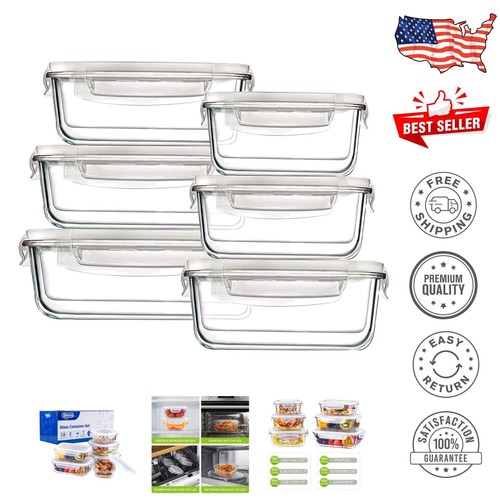 Leak-Proof Borosilicate Glass Storage - 12 Containers for Meal Prep ...