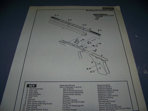 BROWNING BUCKMARK VARMINT & CHALLENGER II AUTO ..LEGEND/EXPLODED VIEW ...