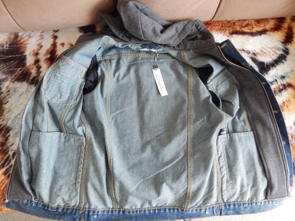 NWT KINETIX Men’s Casual Mixed Media Crescent Hooded Jean Jacket Size S ...