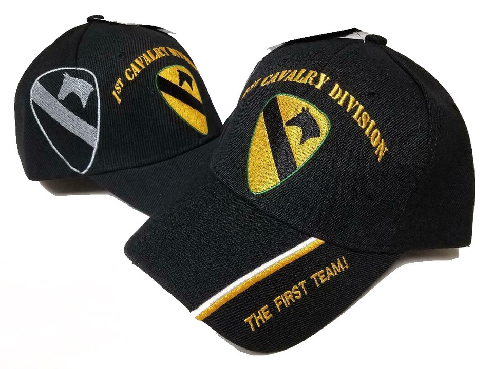 1st CAVALRY DIVISION BLACK EMBROIDERED BASEBALL CAP hat first team vet ...