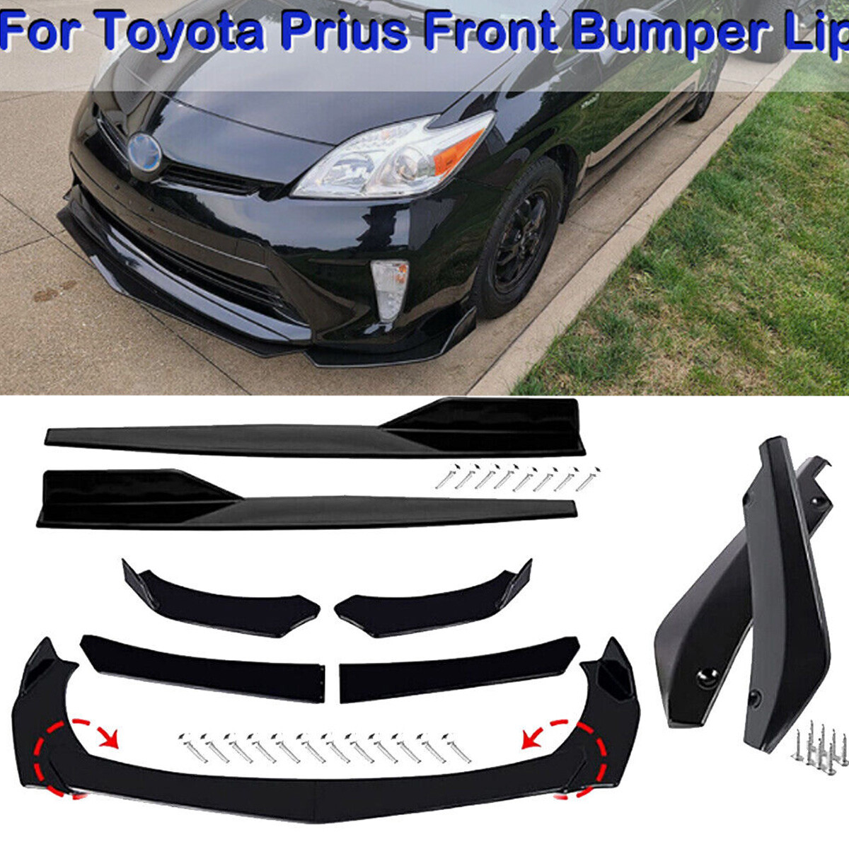For Toyota Prius Front Bumper Spoiler Diffuser Body Kit +Side Skirt ...