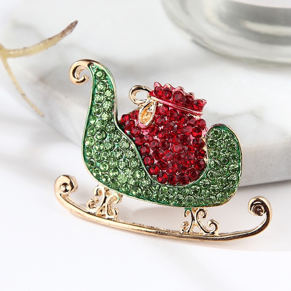 Christmas Brooch Rhinestone Crystal Sleigh Brooch Pin Breastpin Party ...
