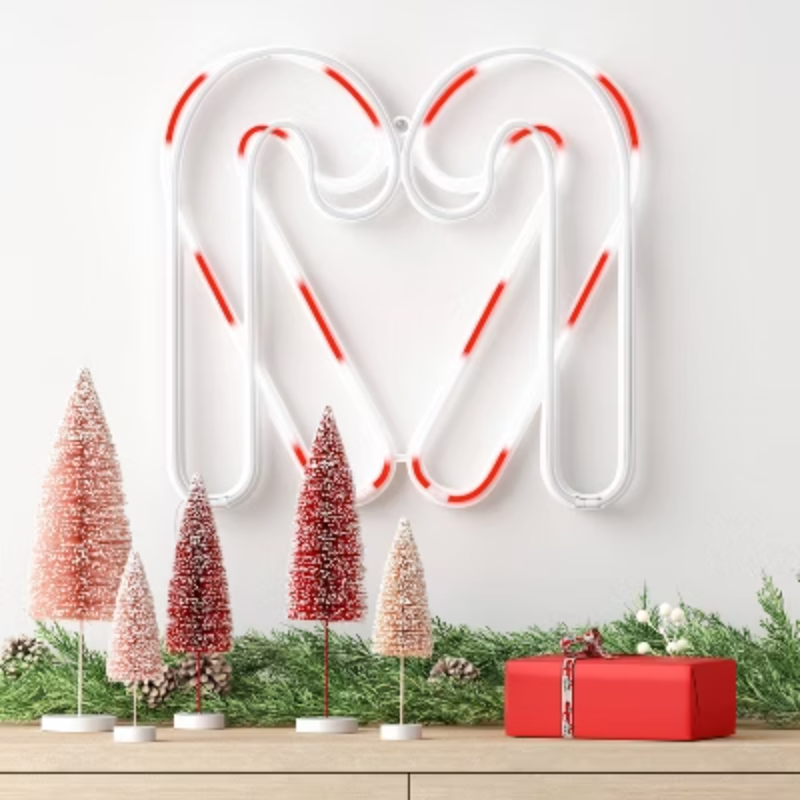 LED Animated Christmas Neon Candy Canes Forming Heart Hangable Sign ...
