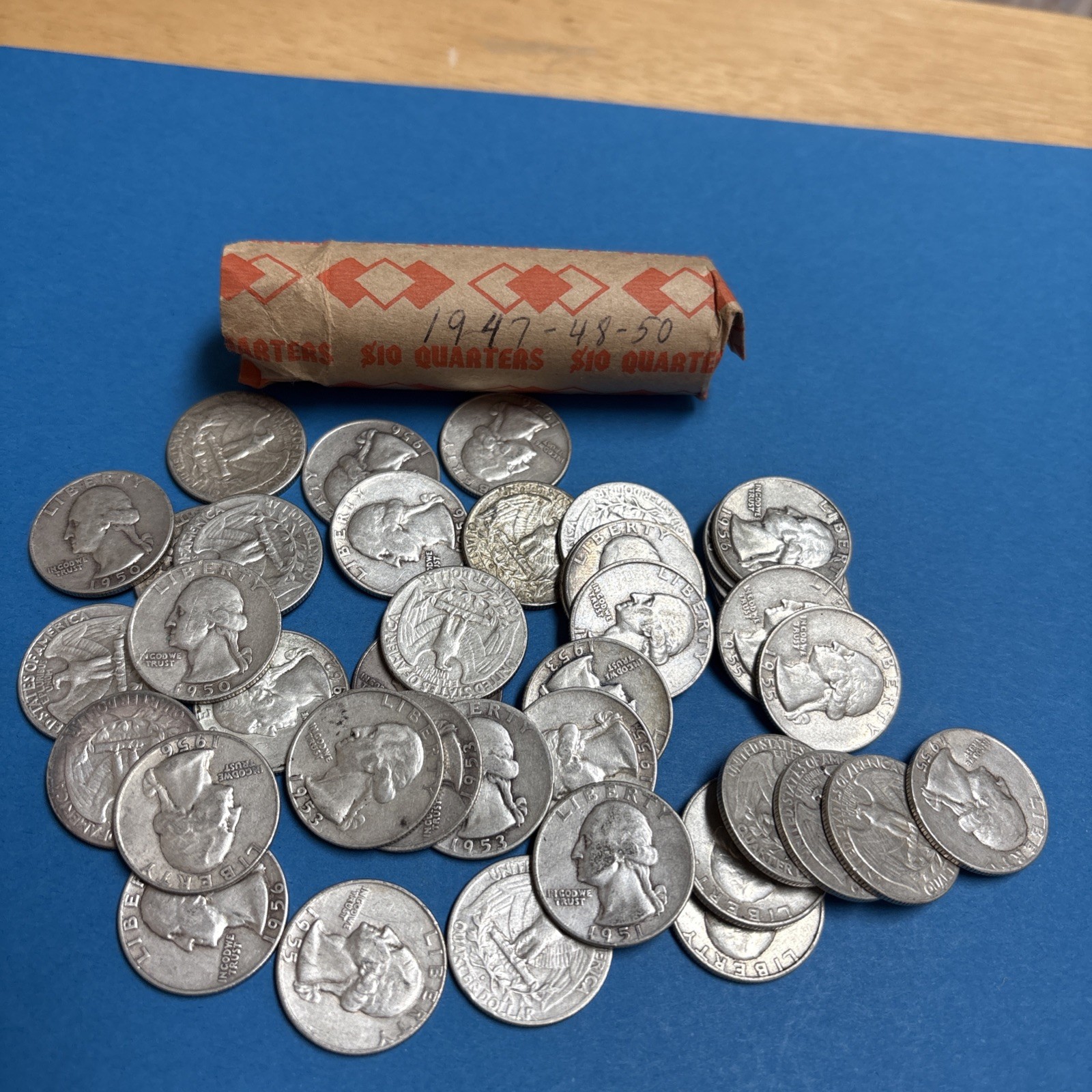 Roll of 40 Washington Quarters Silver 90% Silver Coins Mixed Dates 1947 ...