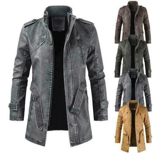 New Mens Thicken Warm Stand Collar Casual Jacket Zipper Faux Leather ...